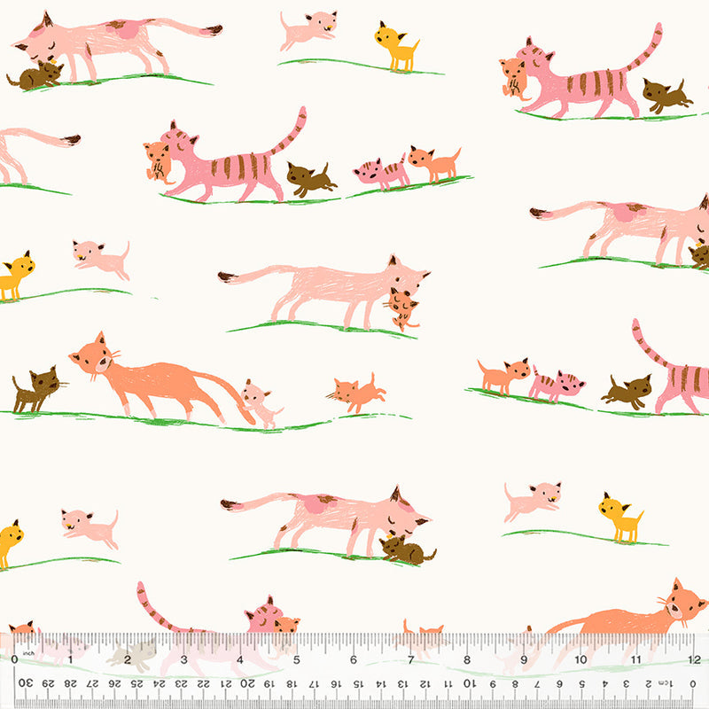 Heather Ross STUDIO EDIT: 58" Marching Kittens-Cream Minky (1/4 Yard ...